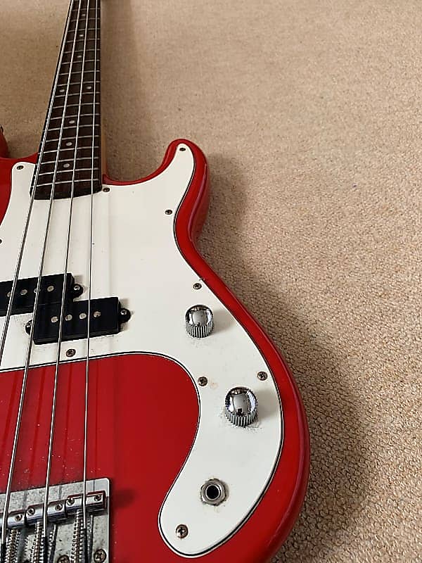 Encore P Bass in Red with white scratch plate - Rock Stock Stores
