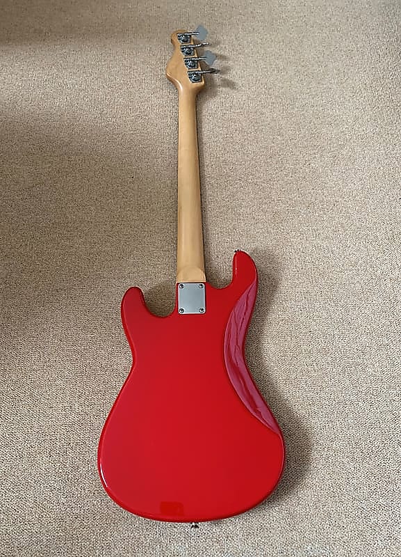 Encore P Bass in Red with white scratch plate - Rock Stock Stores